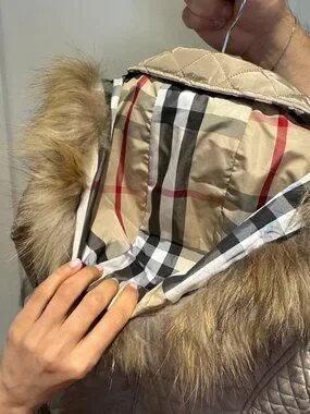 Jackets & Coats | Beige Quilted Parka Jacket Faux Fur Hood Nova Check ...